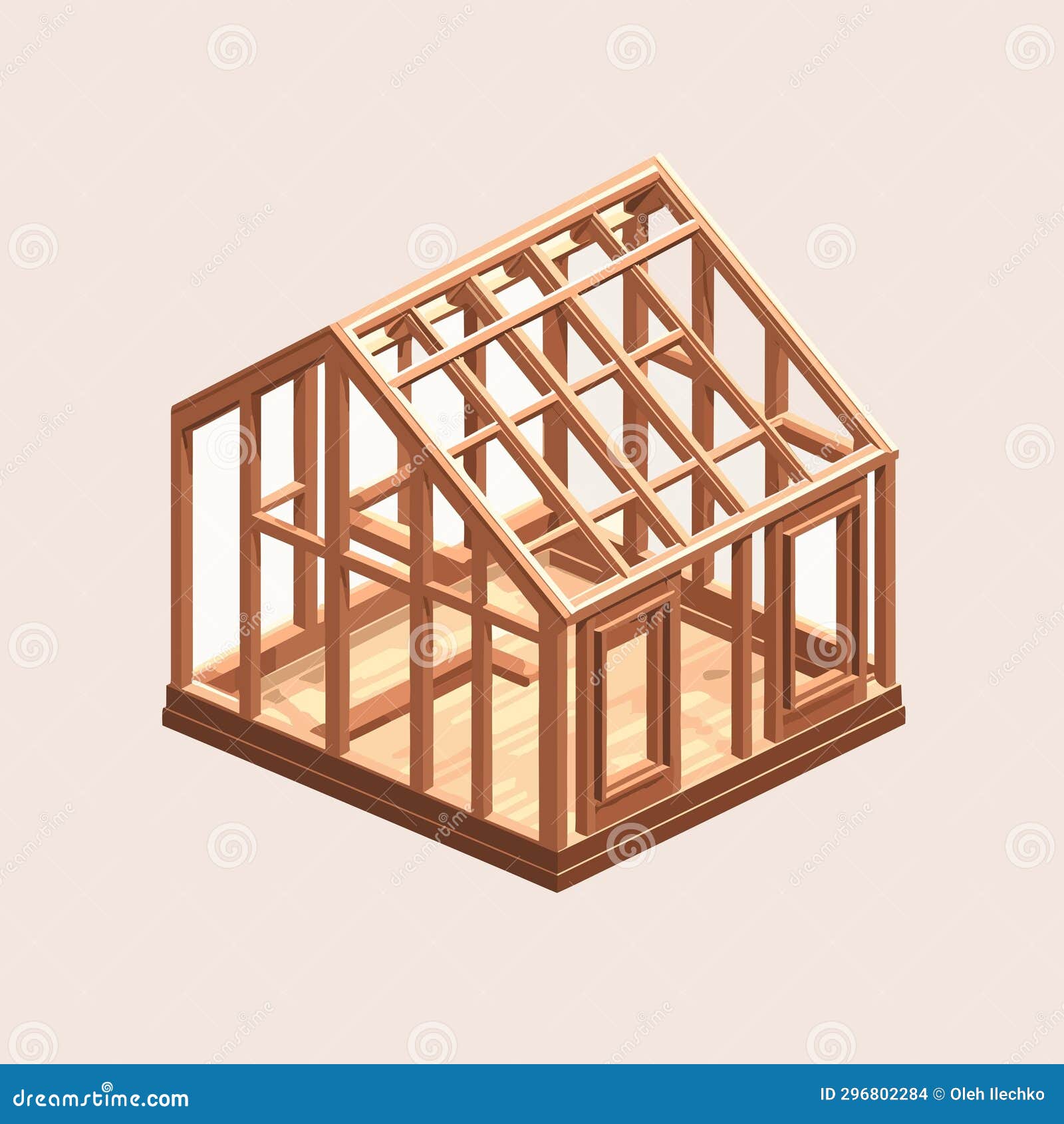 Wood House Frame Isometric Vector Flat Isolated Illustration Stock ...