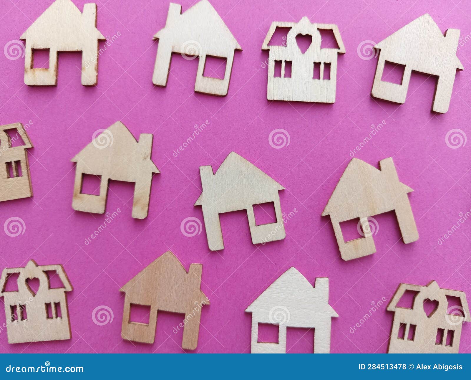 Wood House Shapes on a Pink Background Stock Illustration ...
