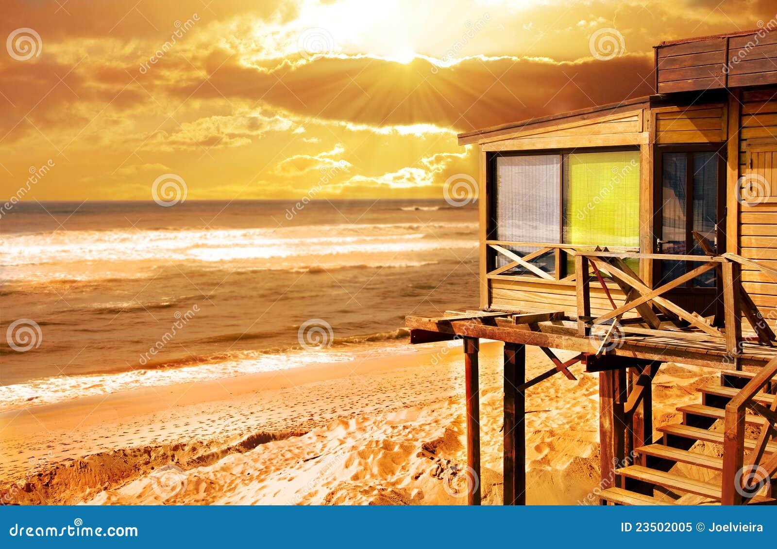 Wood house on the sunset stock image. Image of island - 23502005