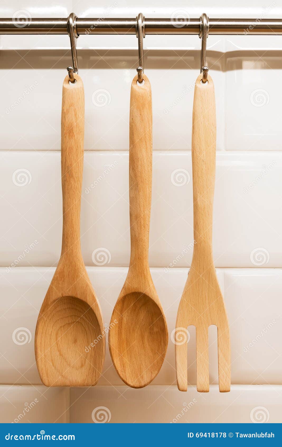 Wood Ladles Hanging on Wall, Kitchen Concept. Stock Photo - Image of ...