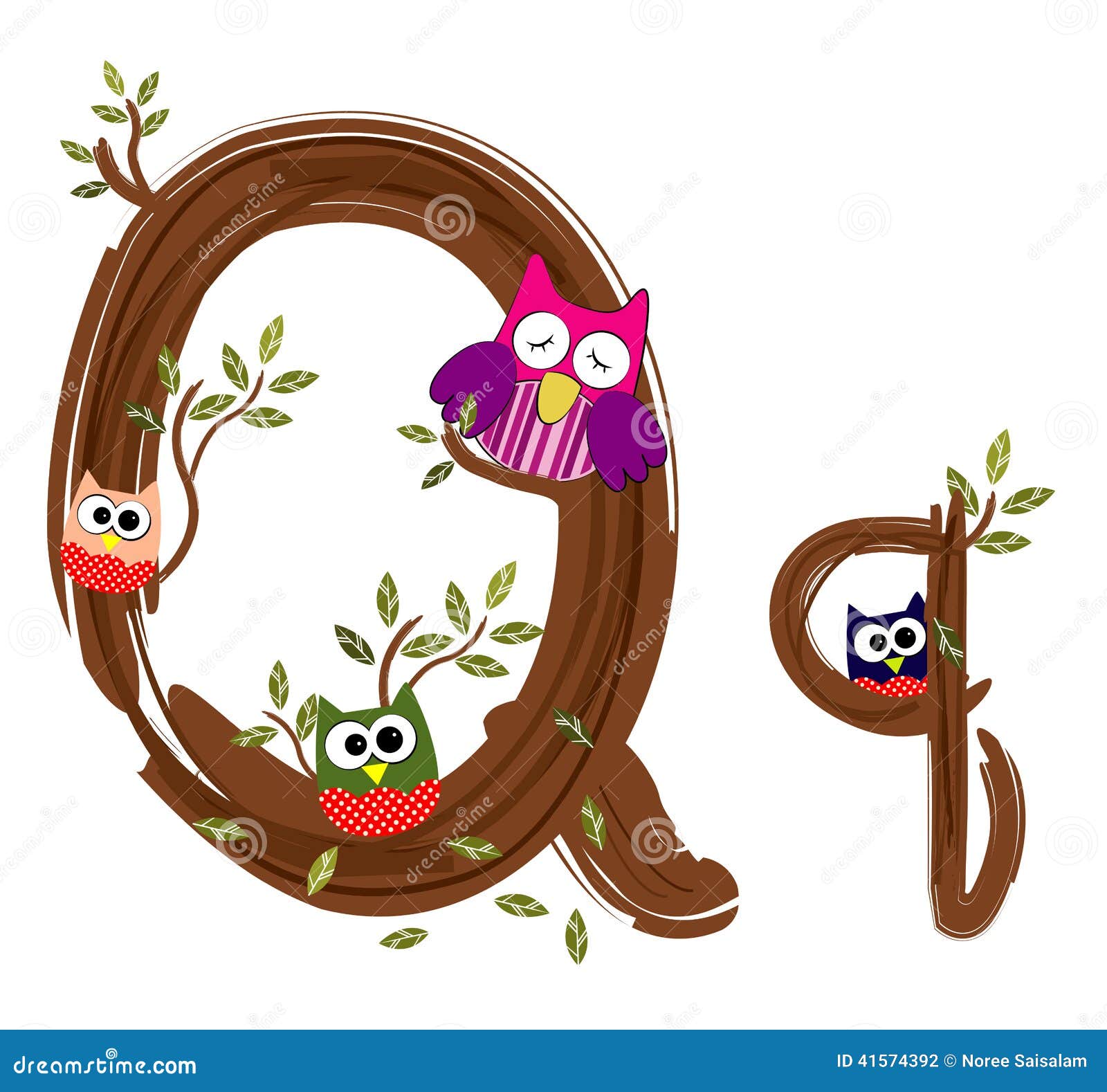 Wood Letter Q owl Vector stock vector. Illustration of leaf - 41574392