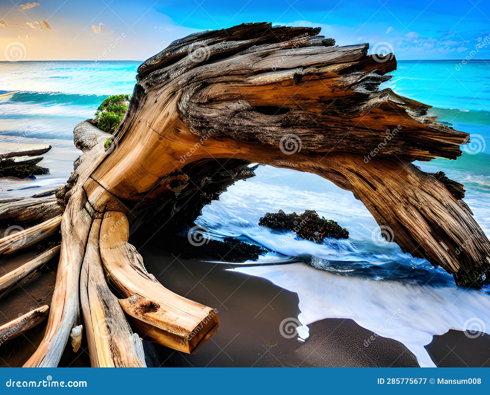 Wood Log in the Sea, Ai Generated Stock Illustration - Illustration of ...
