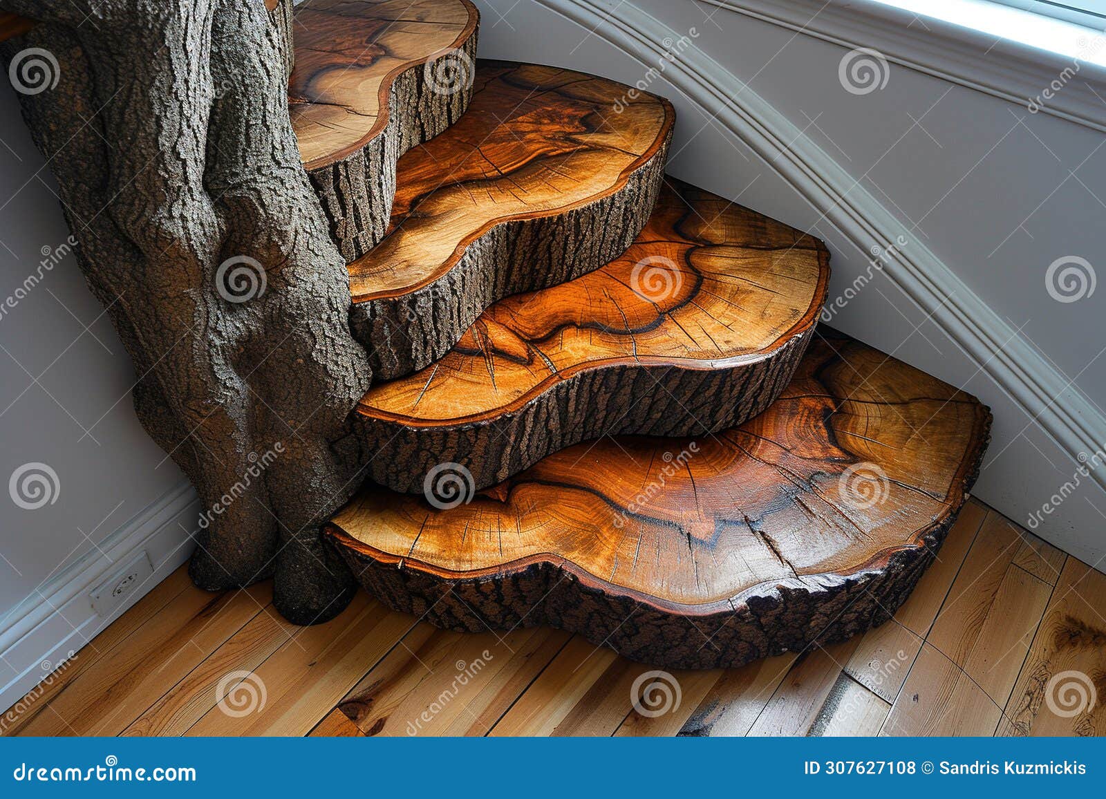 Wood Log Tree Trunk Spiral Staircase. Generative AI Stock Illustration ...