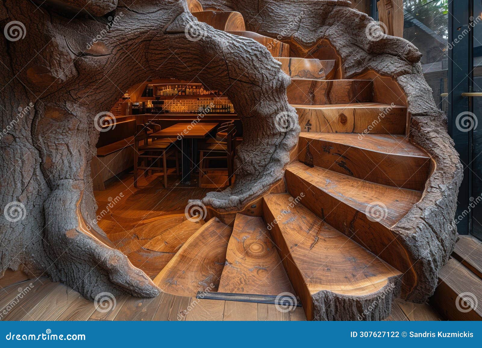 Wood Log Tree Trunk Spiral Staircase. Generative AI Stock Illustration ...