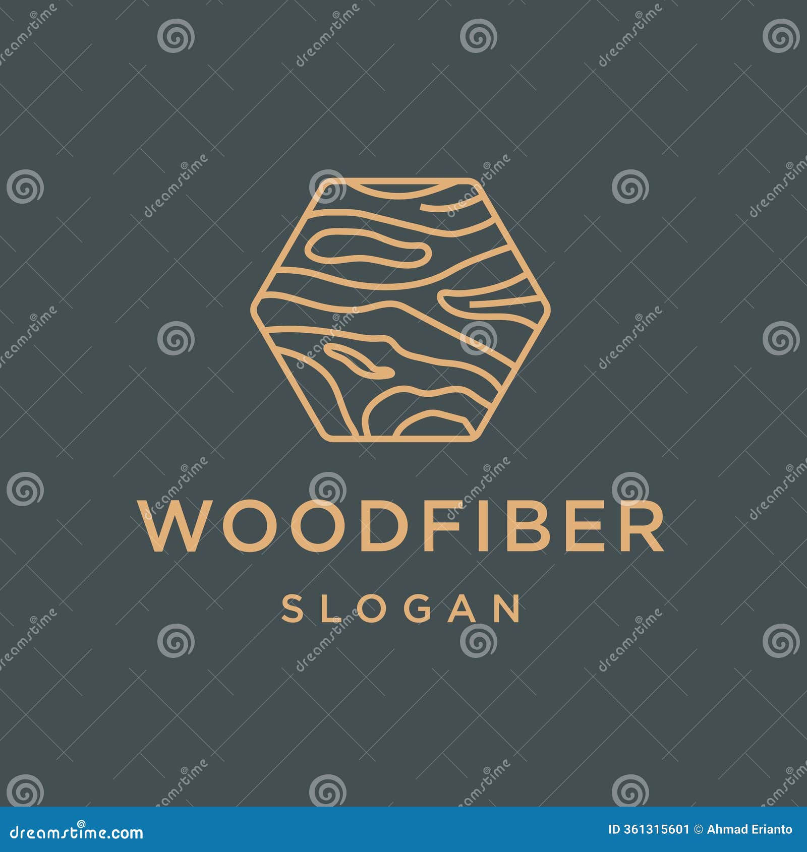 Wood Logo Vector with a Hexagonal Shape, Featuring Bark Layers and Wood ...