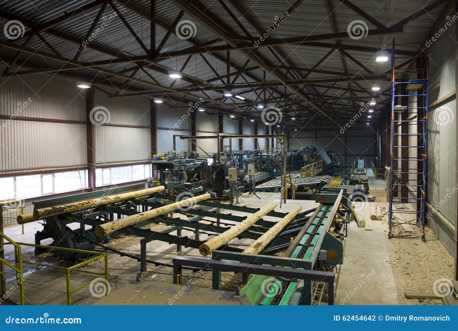 Wood Logs on Conveyor System in Sawmill Stock Photo - Image of plant ...