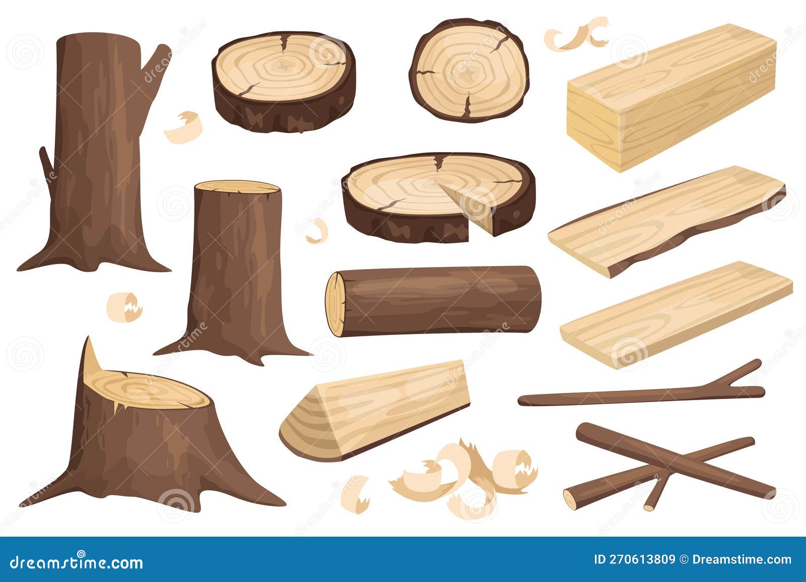 Wood Logs Set Graphic Elements in Flat Design. Vector Illustration ...