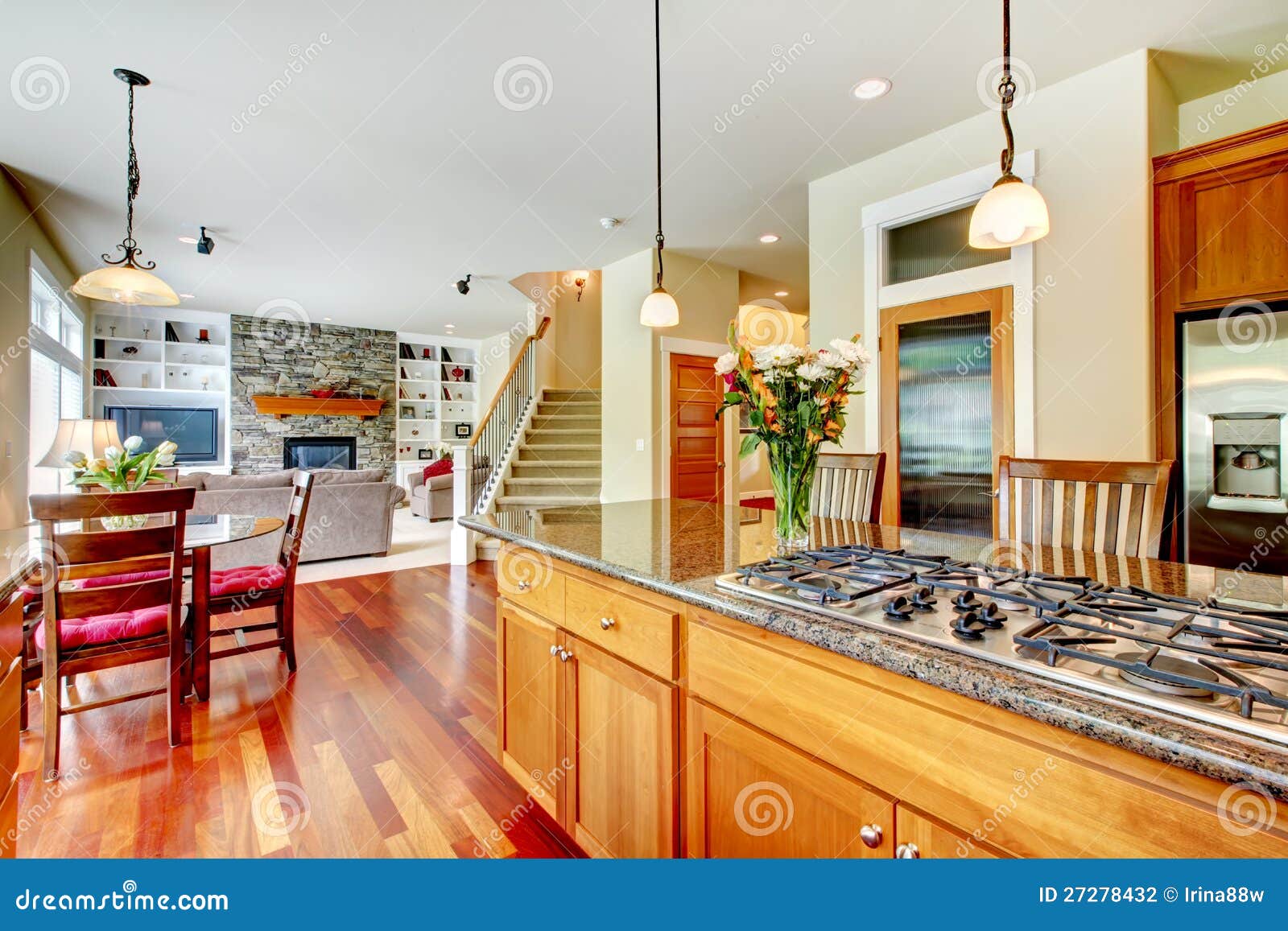 Wood Luxury Large Kitchen, Dining Room Stock Photo - Image of northwest ...