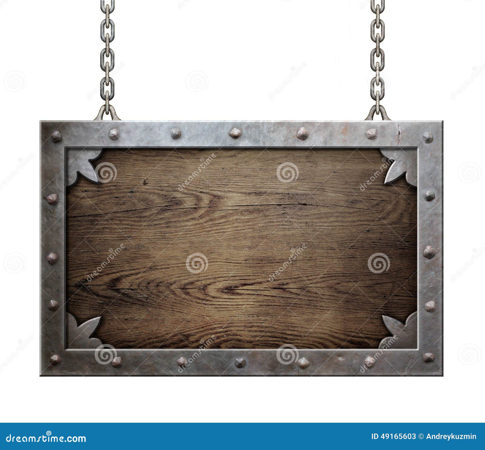 Wood Medieval Sign with Metal Frame Isolated Stock Image - Image of ...