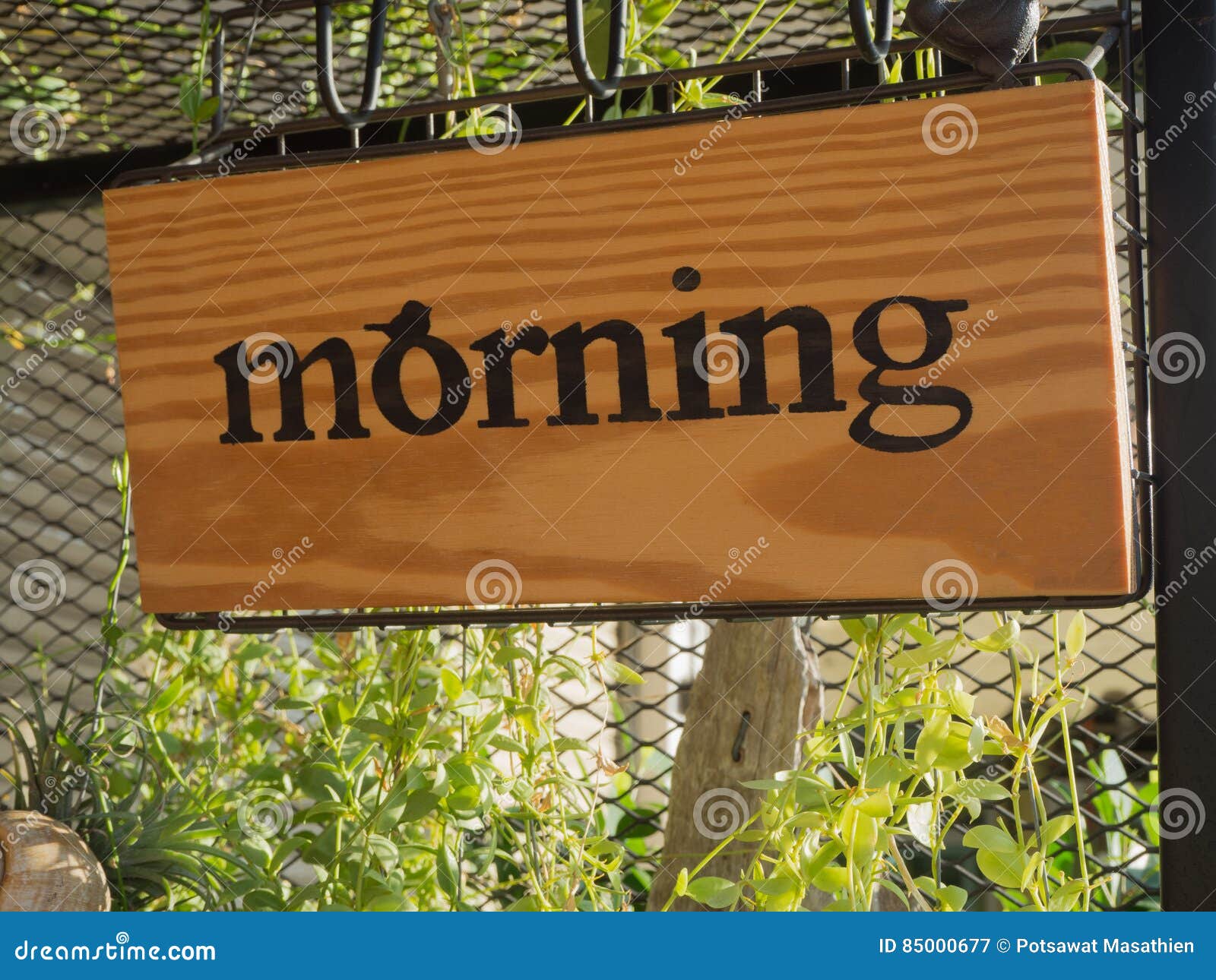 Wood morning sign board stock image. Image of nature - 85000677