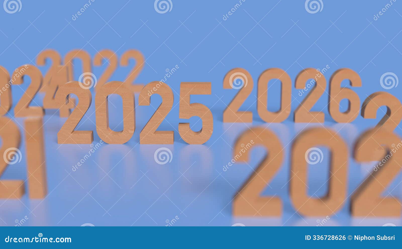 The 2025 Wood Number on Blue Background for Newyear Concept 3d ...