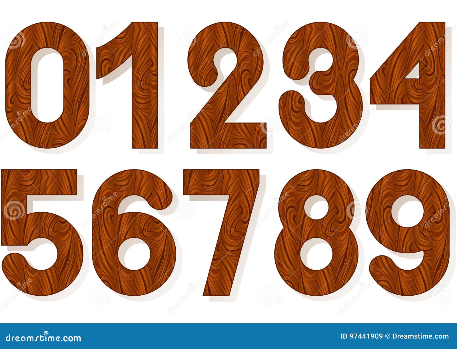 Wood Numbers, Wood Textured Numbers with Shadow Stock Vector ...