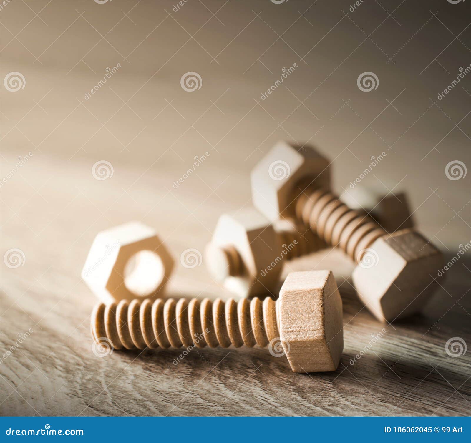 Wood Nut and Bolt on Wood Table Work Concept. Stock Image - Image of ...