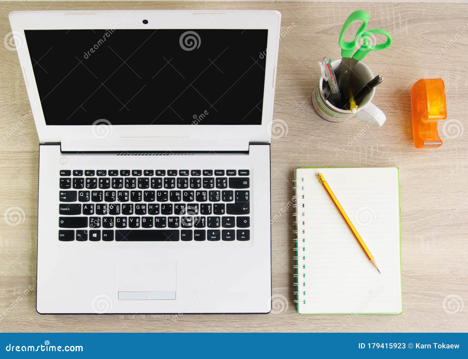 Wood Office Desk, Notebook, Note, Pencil Editorial Stock Photo - Image ...