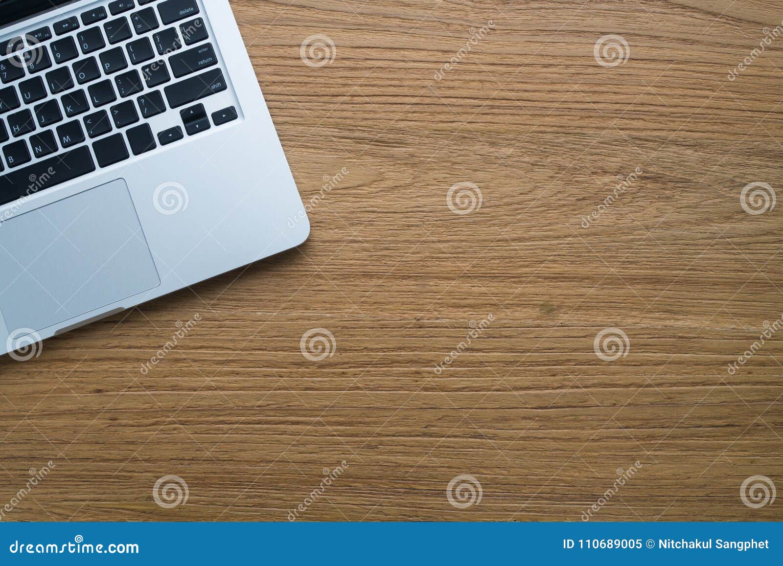 Wood Office Table with Blank Space for Text and Notebook Keyboard, View ...