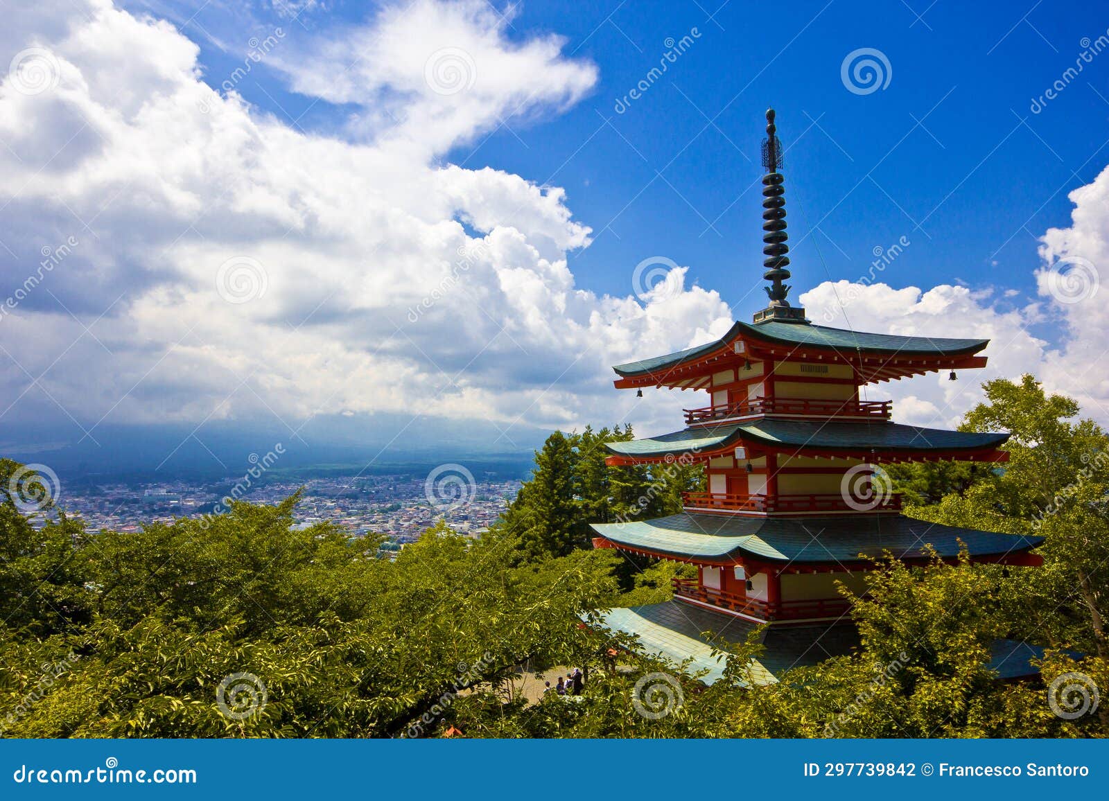 Wood Pagoda in Front of Mount Fuji Stock Photo - Image of roof ...