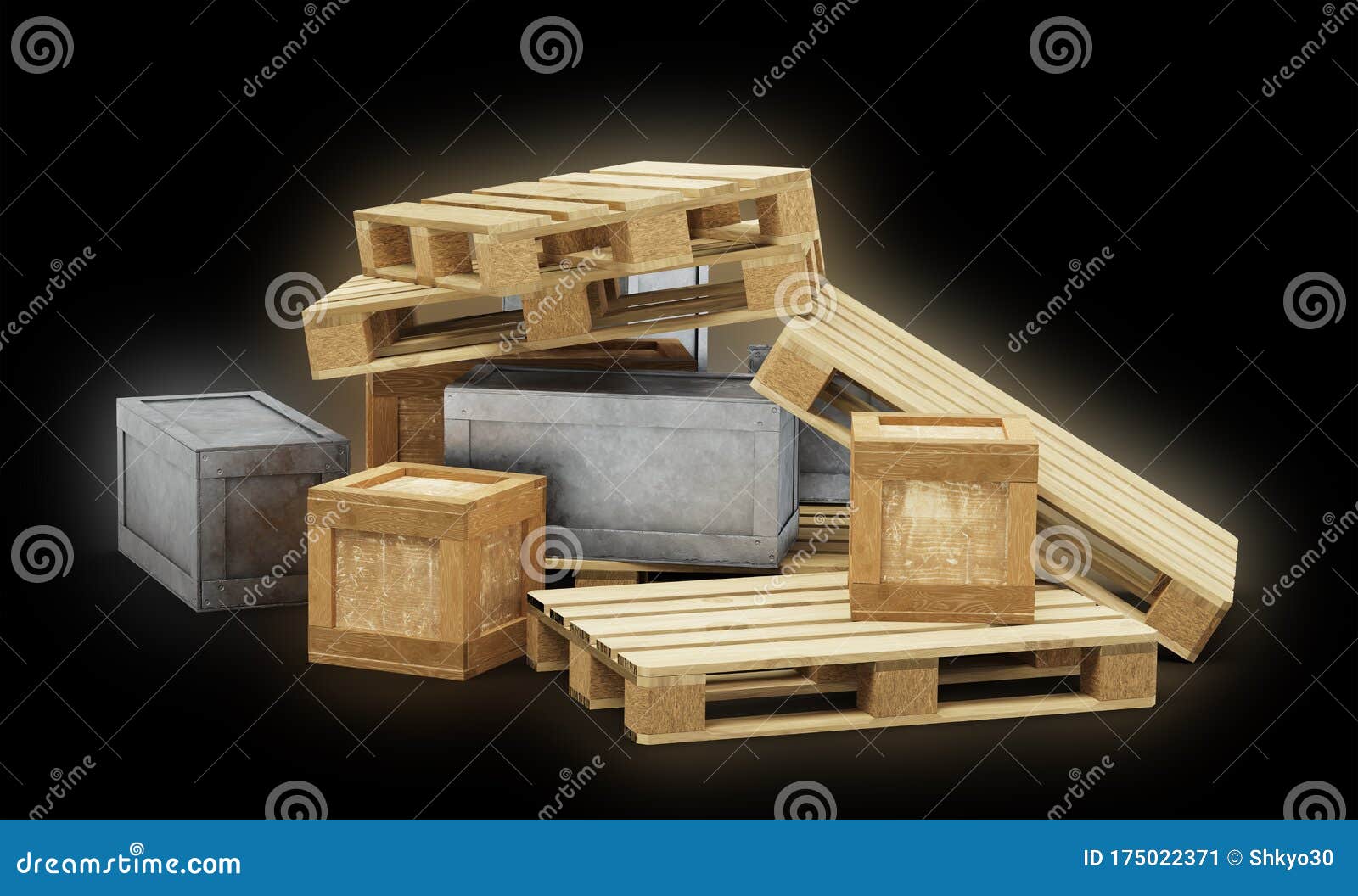 Wood Pallets and Transportation Boxes Messy Stacked Stock Illustration ...