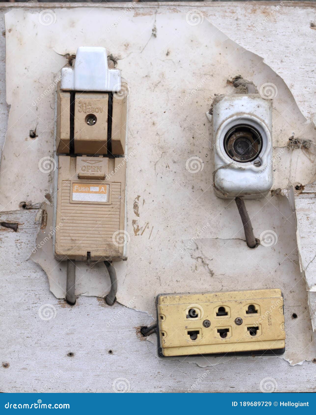 Wood Panel, Electrical Equipment in Old Condition Stock Image - Image ...