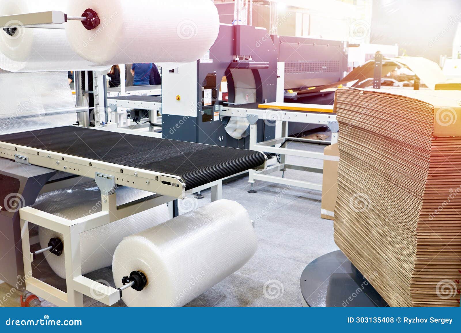 Wood Panel Packaging Machines Stock Photo - Image of film, roller ...