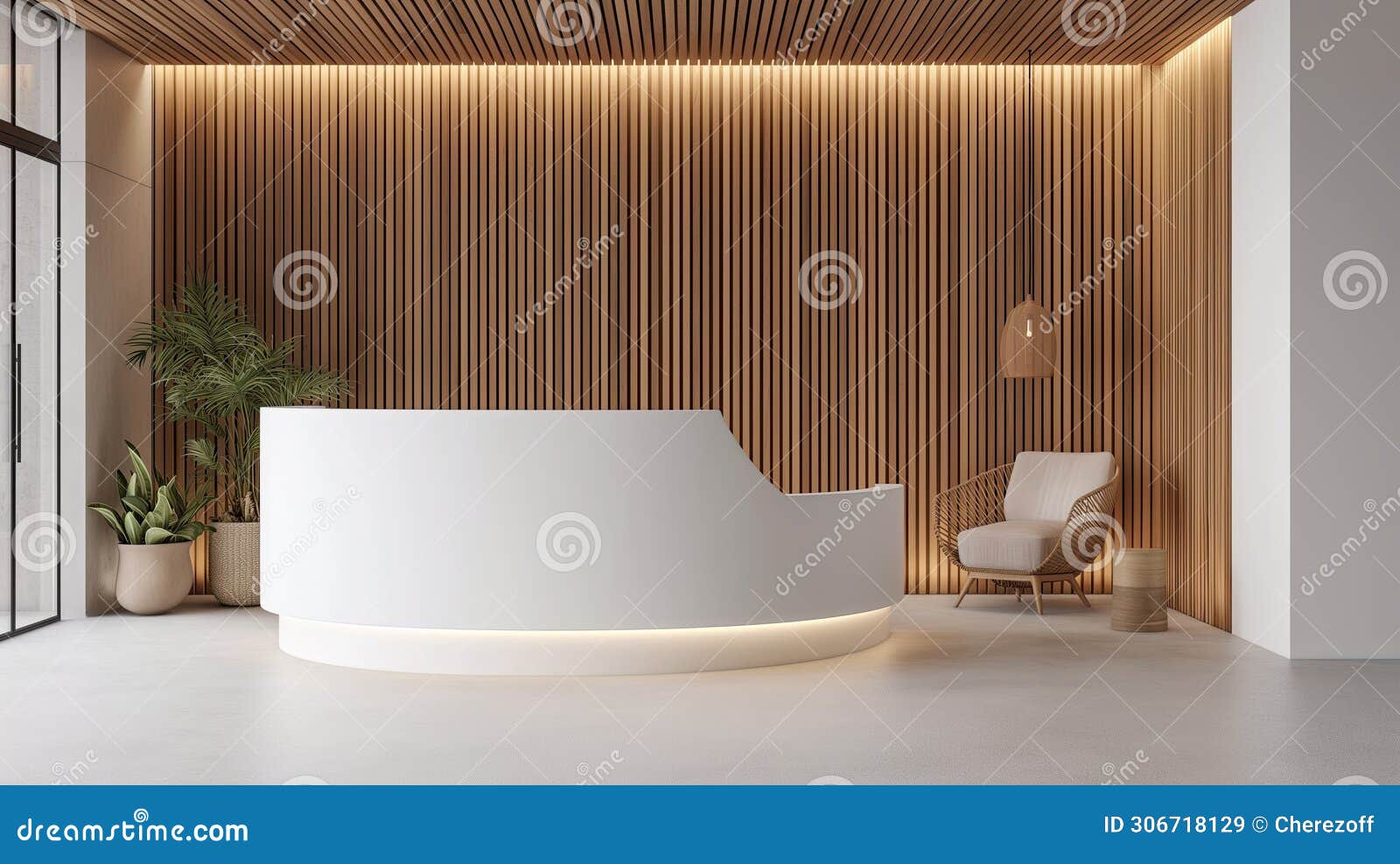 Wood-panelled Reception with Table Stock Image - Image of company ...