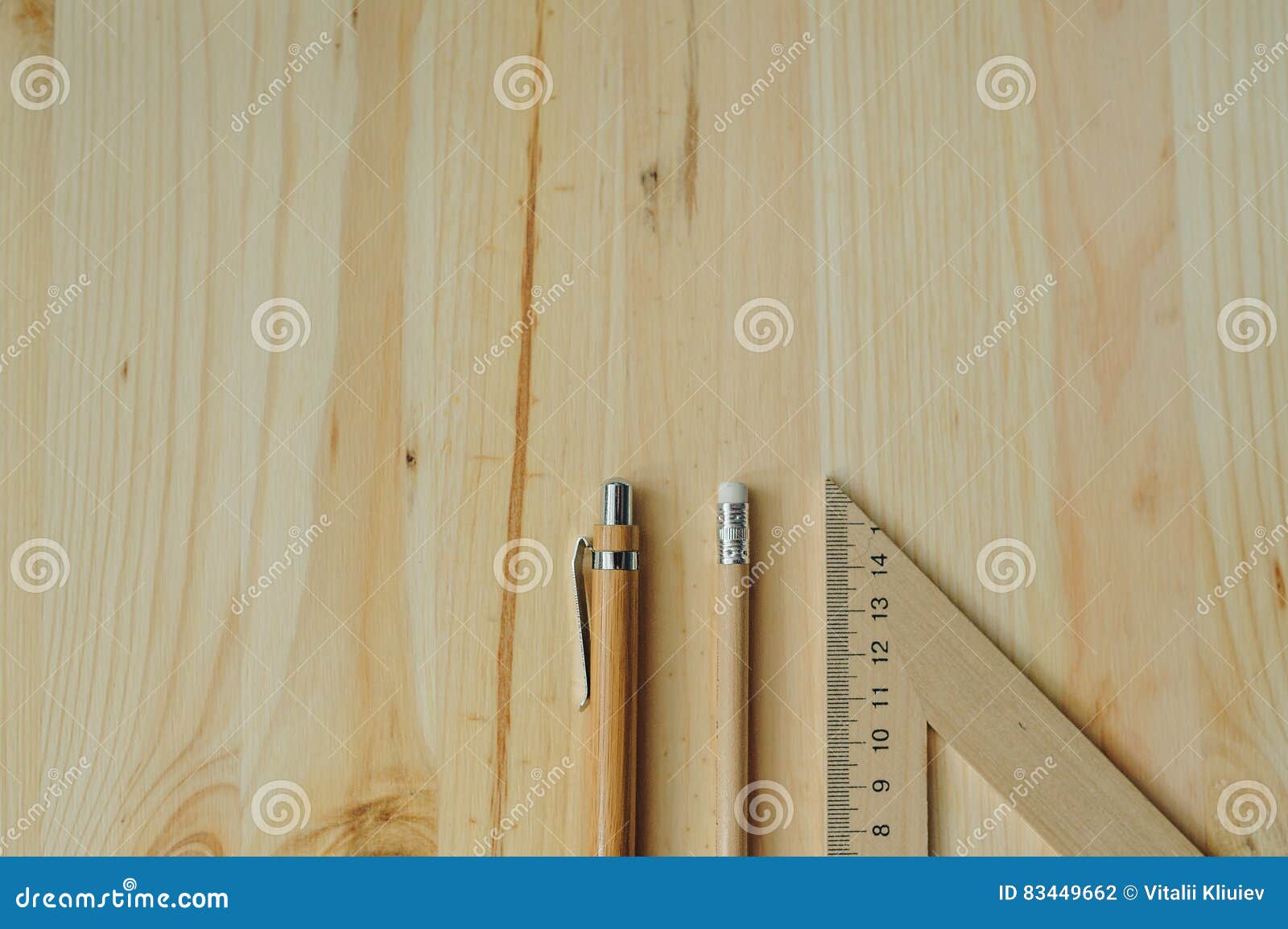 Wood Pencil, Pen, Triangle on the Desk in Daylight Stock Photo - Image ...