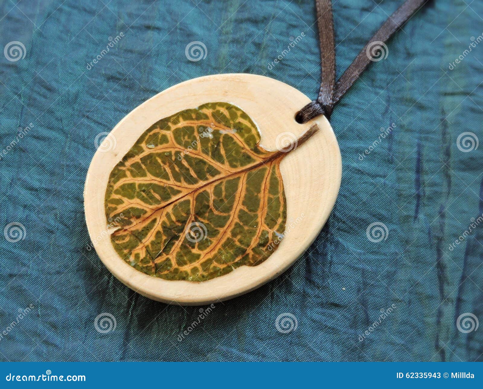 Wood Pendant with Natural Leaf Stock Image - Image of painted, floral ...