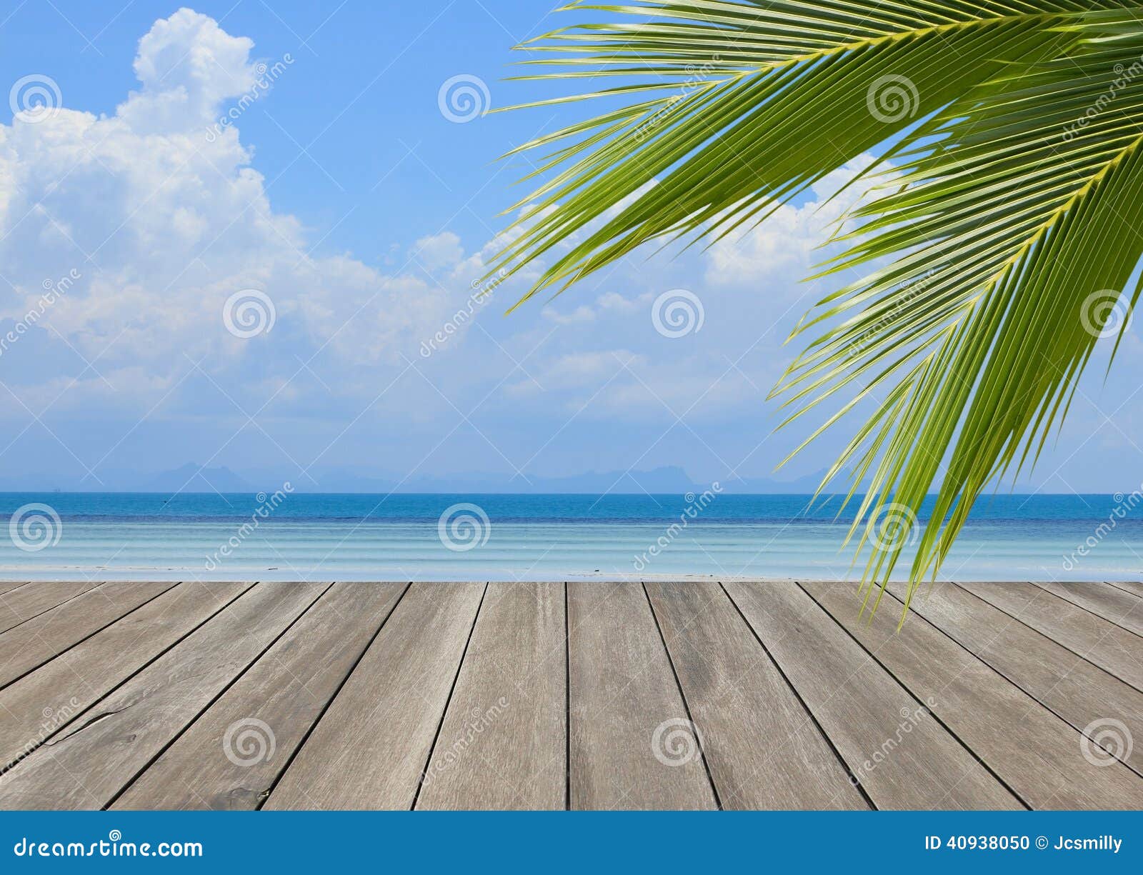 Wood Plank Over Beach with Coconut Palm Tree Stock Photo - Image of ...