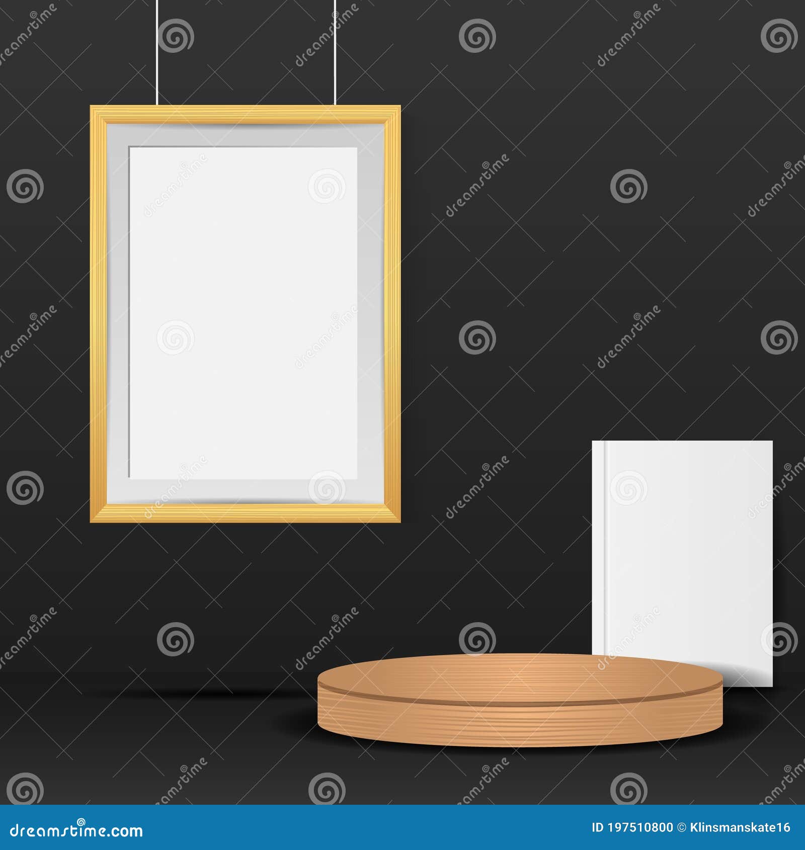 Wood Podium with Book and Frame Background Design Stock Illustration ...