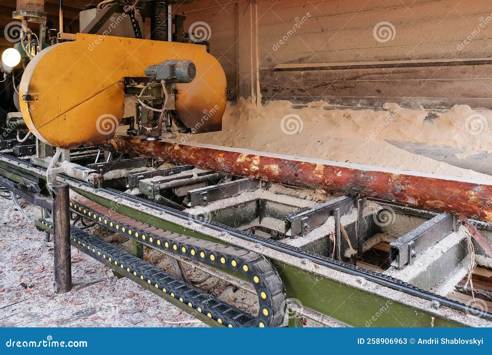 Wood Processing on Old Sawmill Equipment. Timber Industry Stock Image ...