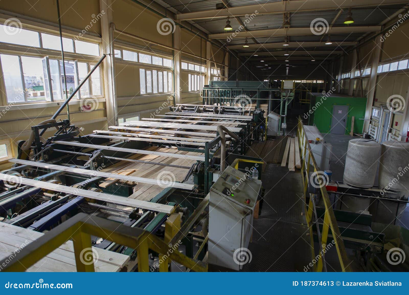 Wood processing plant. stock image. Image of door, manufacturing ...
