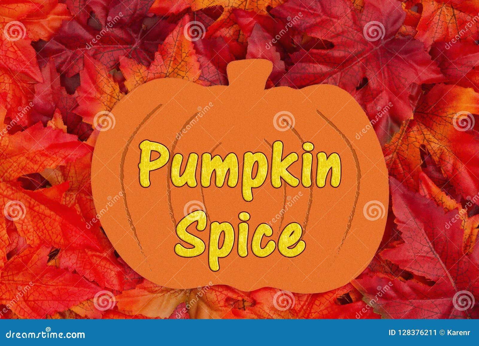 Wood Pumpkin with Fall Leaves and Text Pumpkin Spice Stock Image ...