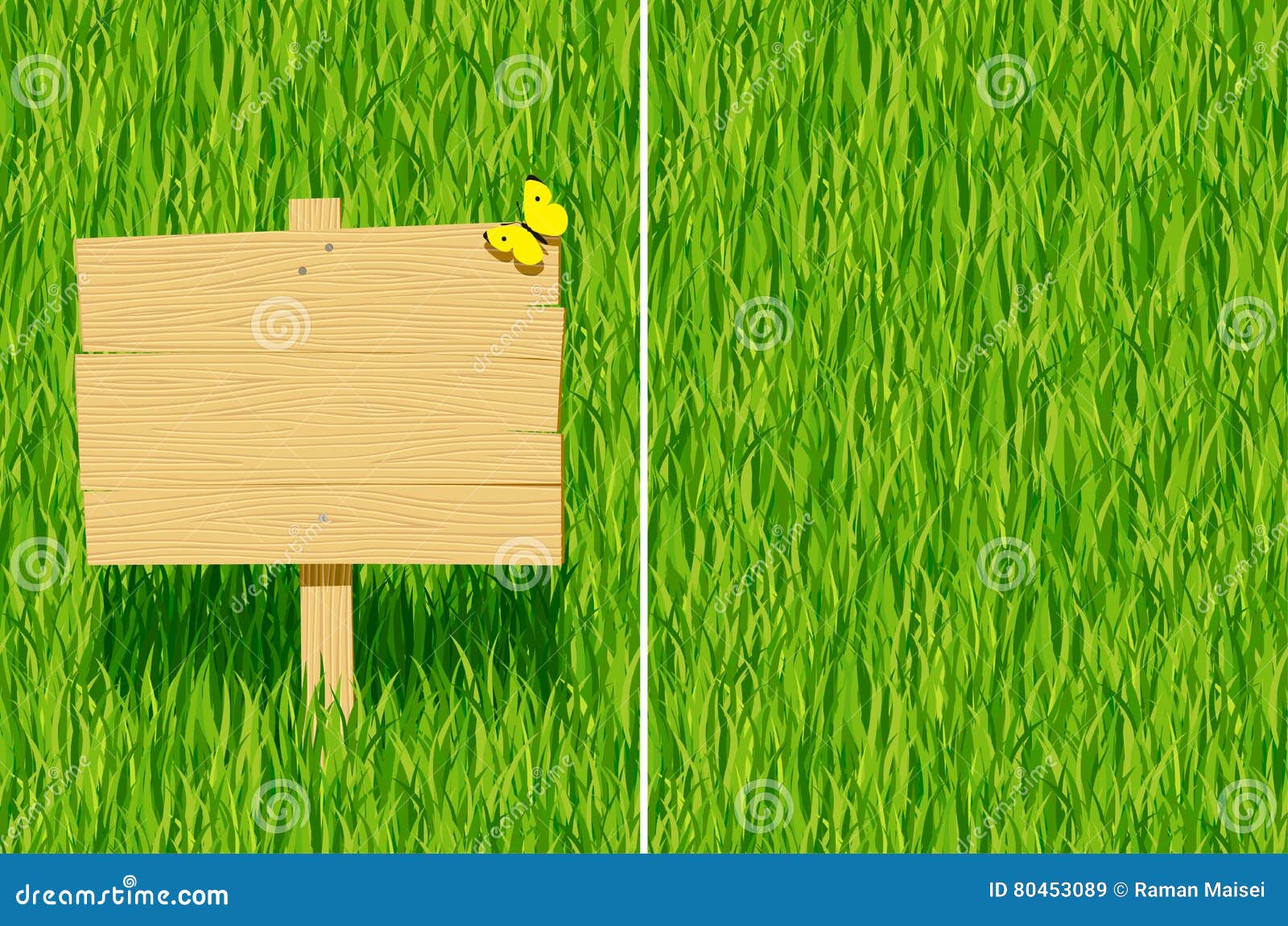 Wood Rustic Signboard with Green Grass Horizontal Seamless Pattern ...