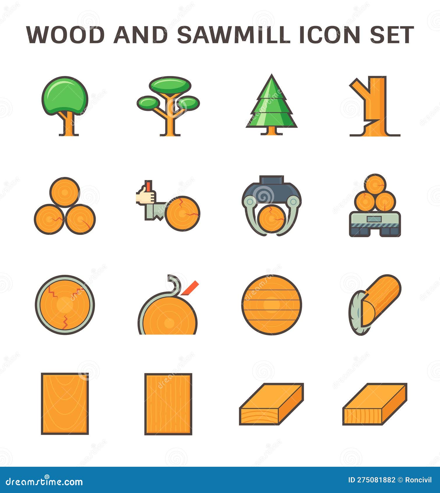 Wood and Sawmill Vector Icon Set Design Stock Illustration ...