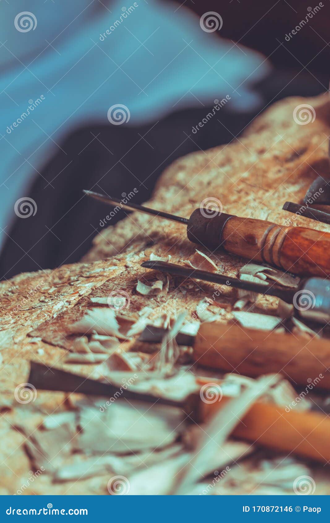 Wood Sculptor Tools on a Table in Workshop Stock Photo - Image of ...
