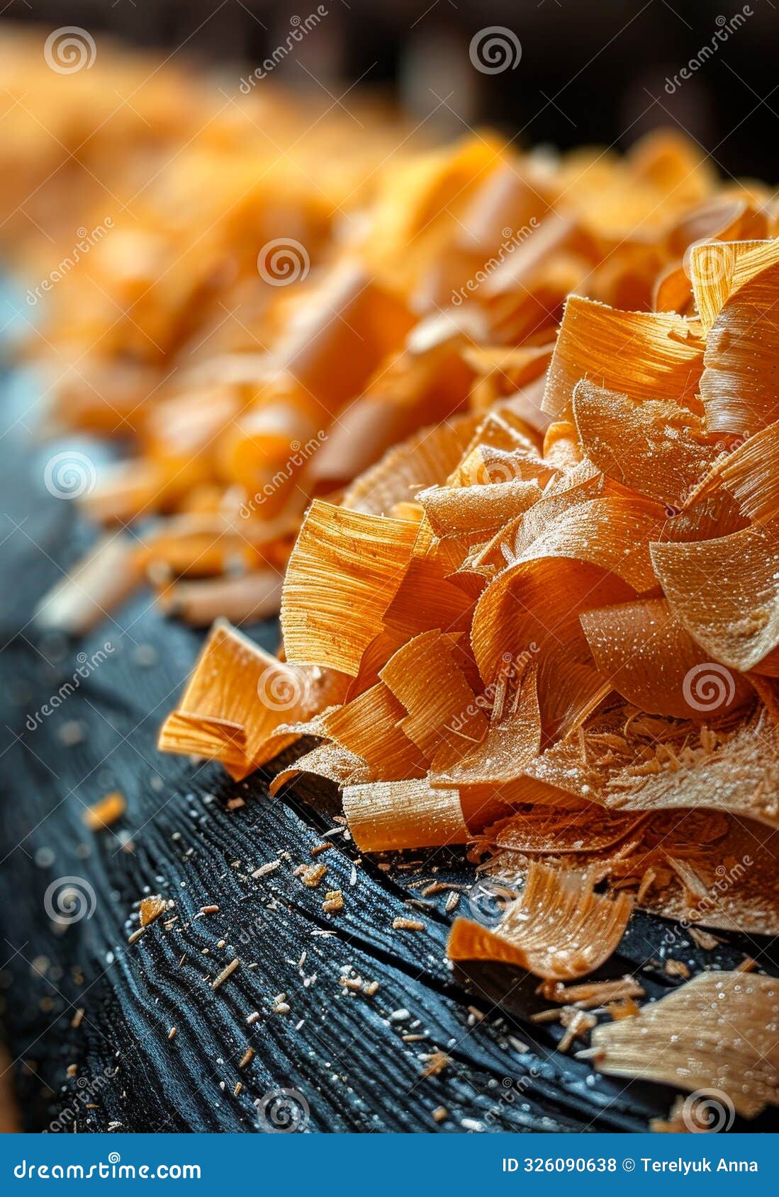 Wood Shavings on Black Wood. Wood Shavings from a Woodworking Project ...