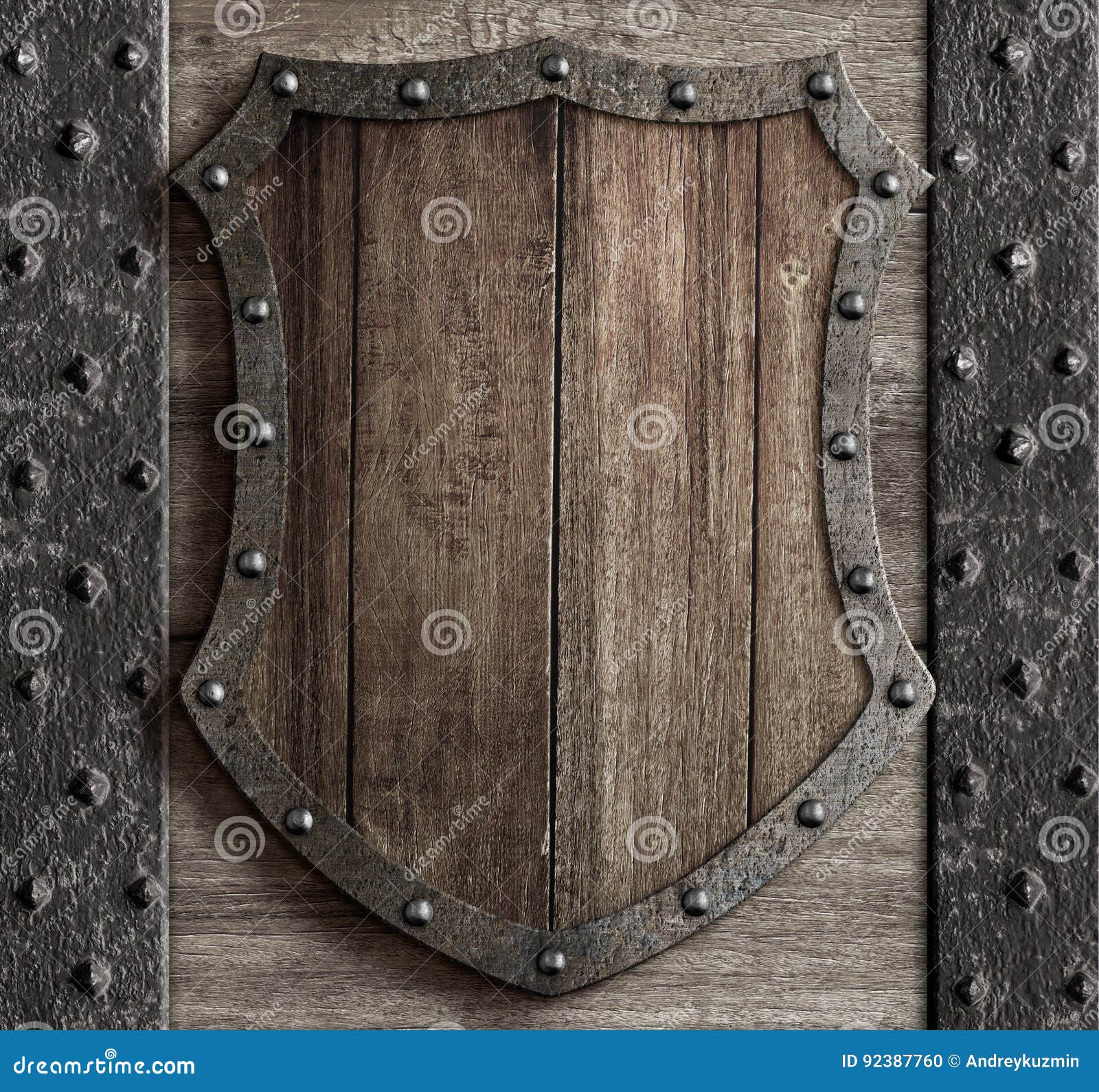 Wood Shield on Medieval Castle Gate 3d Illustration Stock Illustration ...