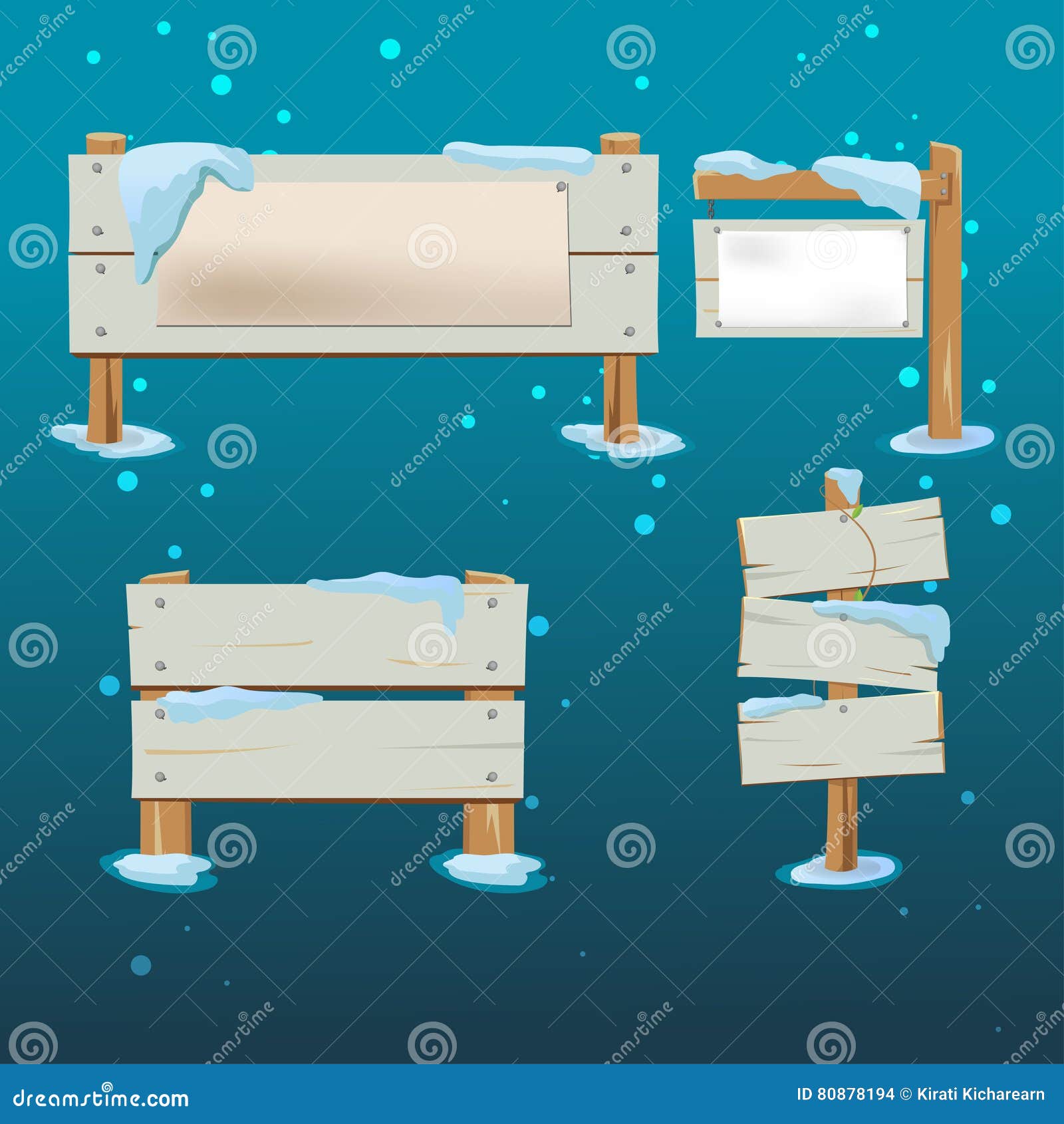 Wood Sign Board Snow Collection Vector Stock Vector - Illustration of ...