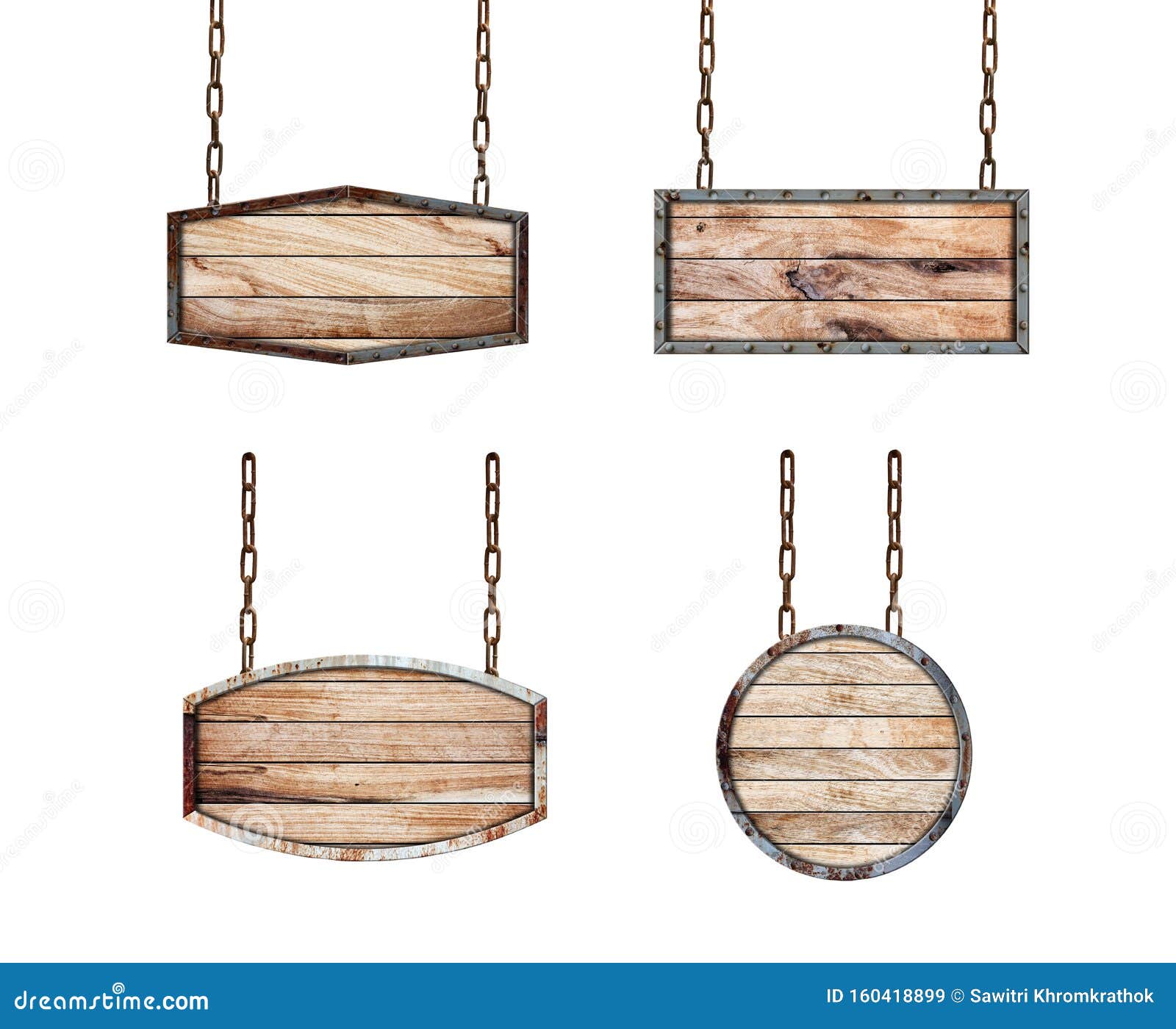 Wood Signs Board with Chain on White Stock Image - Image of retro, road ...