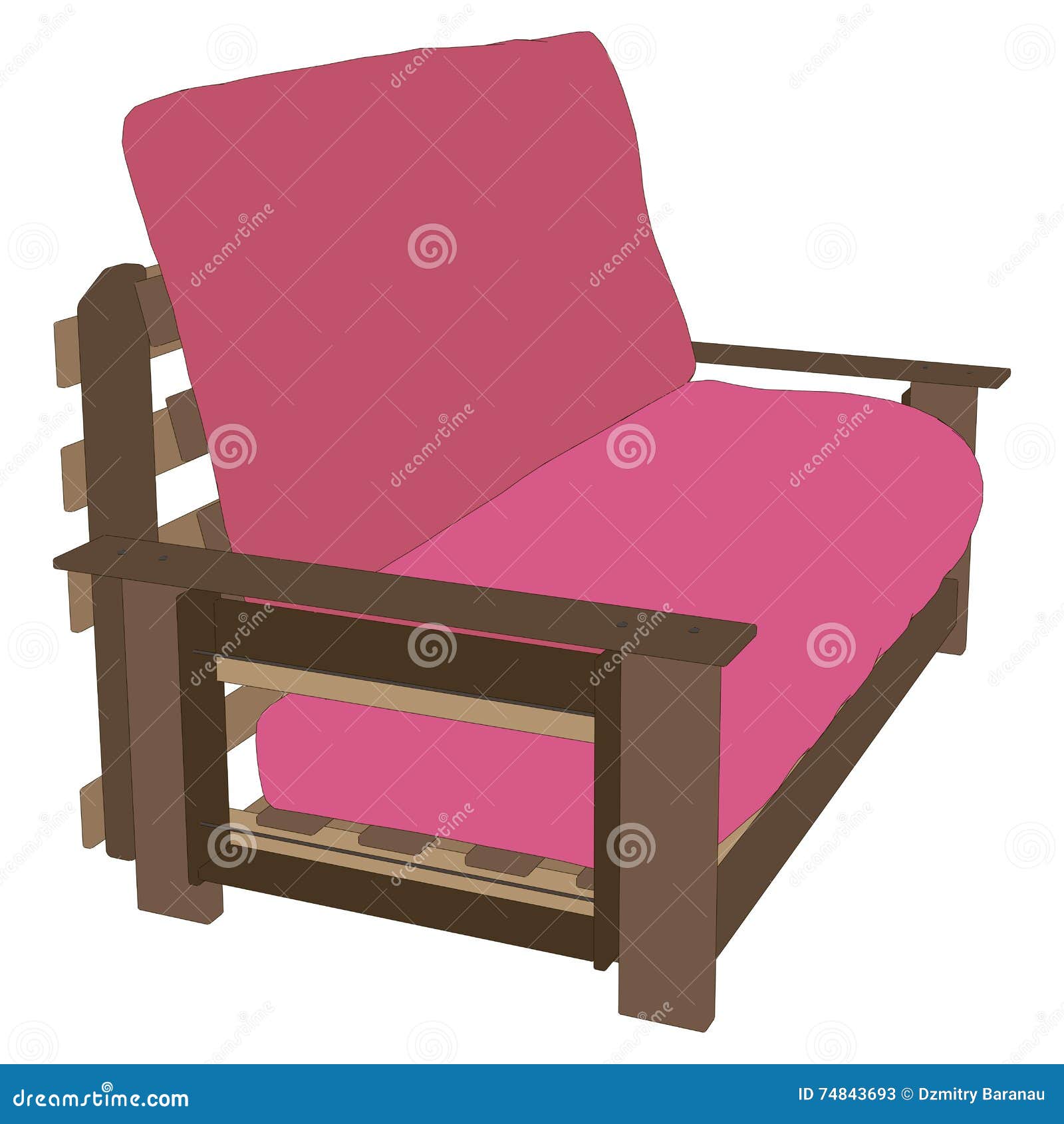 Wood Sofa 3d Side View Illustration Object Stock Vector - Illustration ...