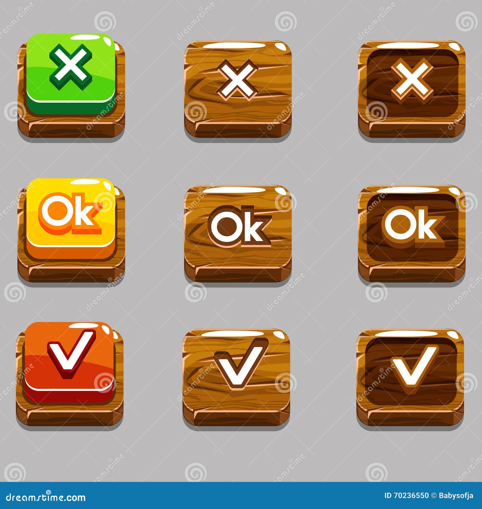 Wood Square Buttons for Game , OK,Yes, Close Stock Vector ...