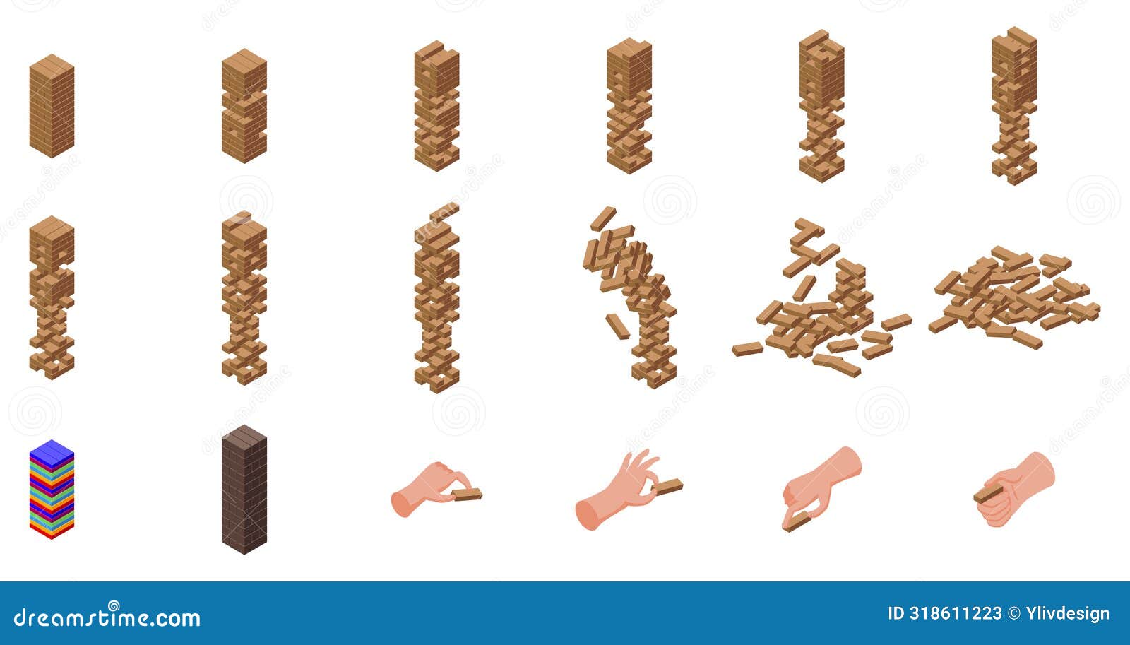 Wood Stack Balances Game Vector. a Stack of Wooden Blocks with a Hand ...