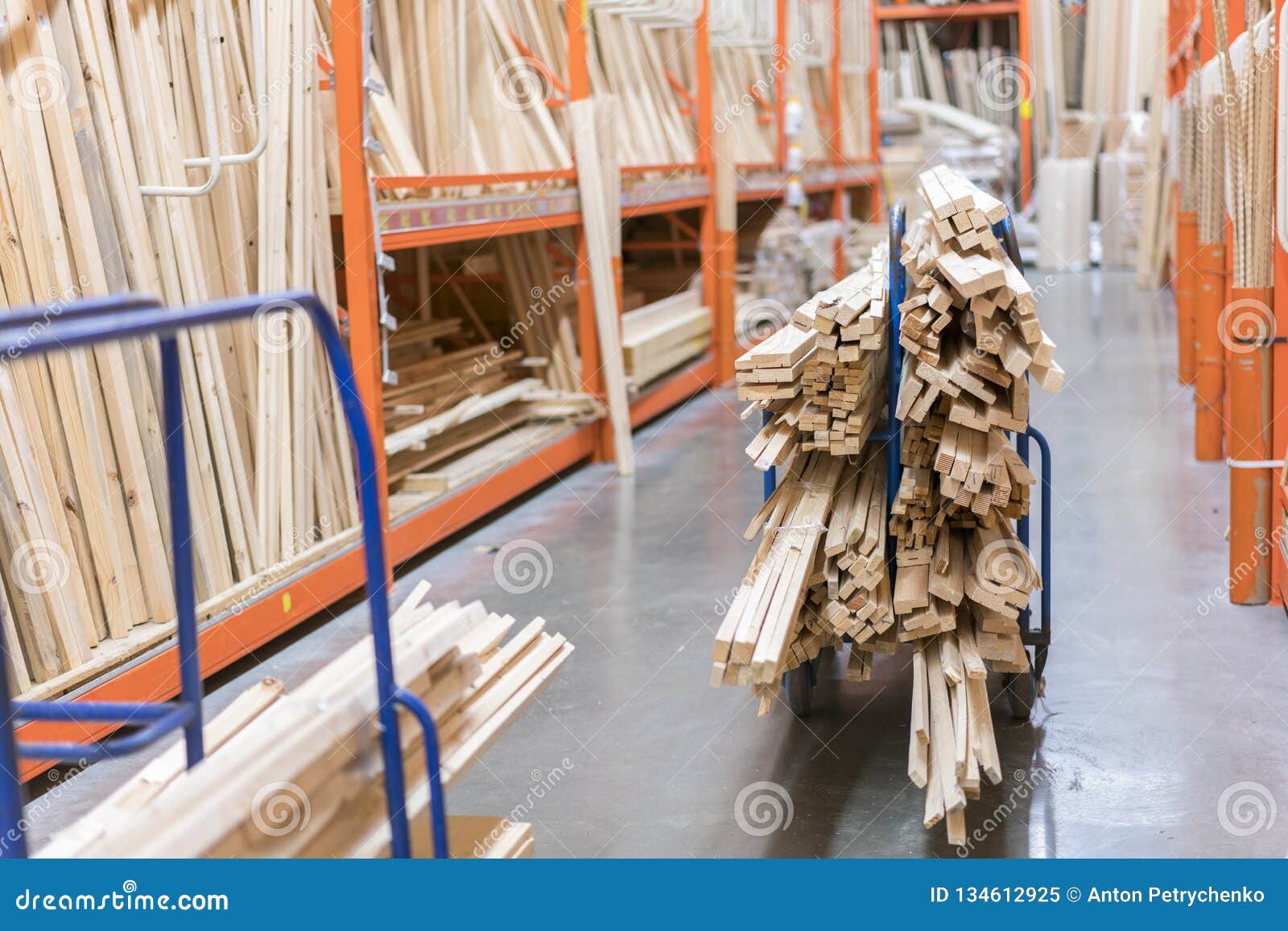 Wood Stacked on Shelving Inside a Lumber Yard. Lumber Racks Stock Image ...