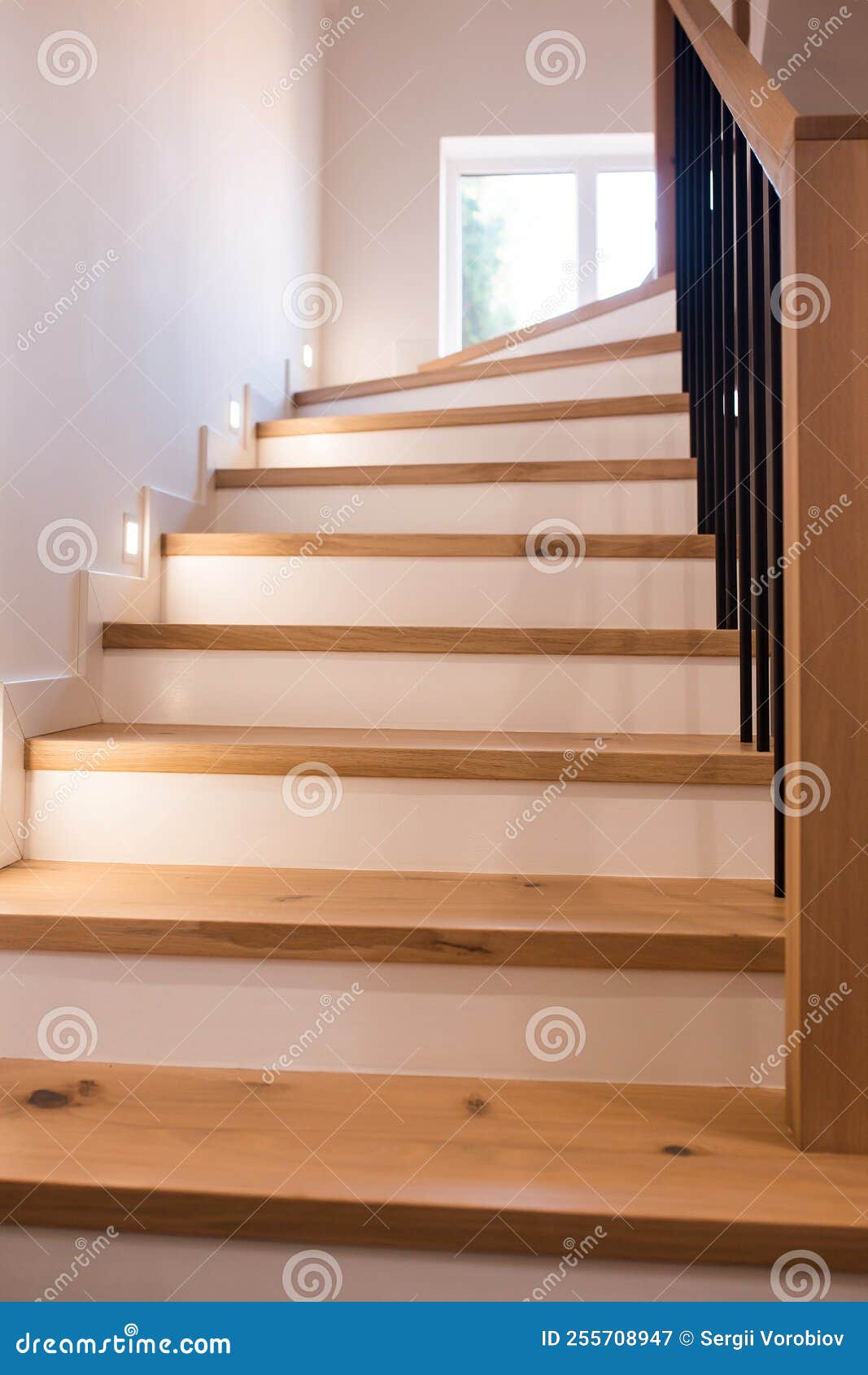 Wood Staircase Inside Contemporary White Modern House. Stock Image ...