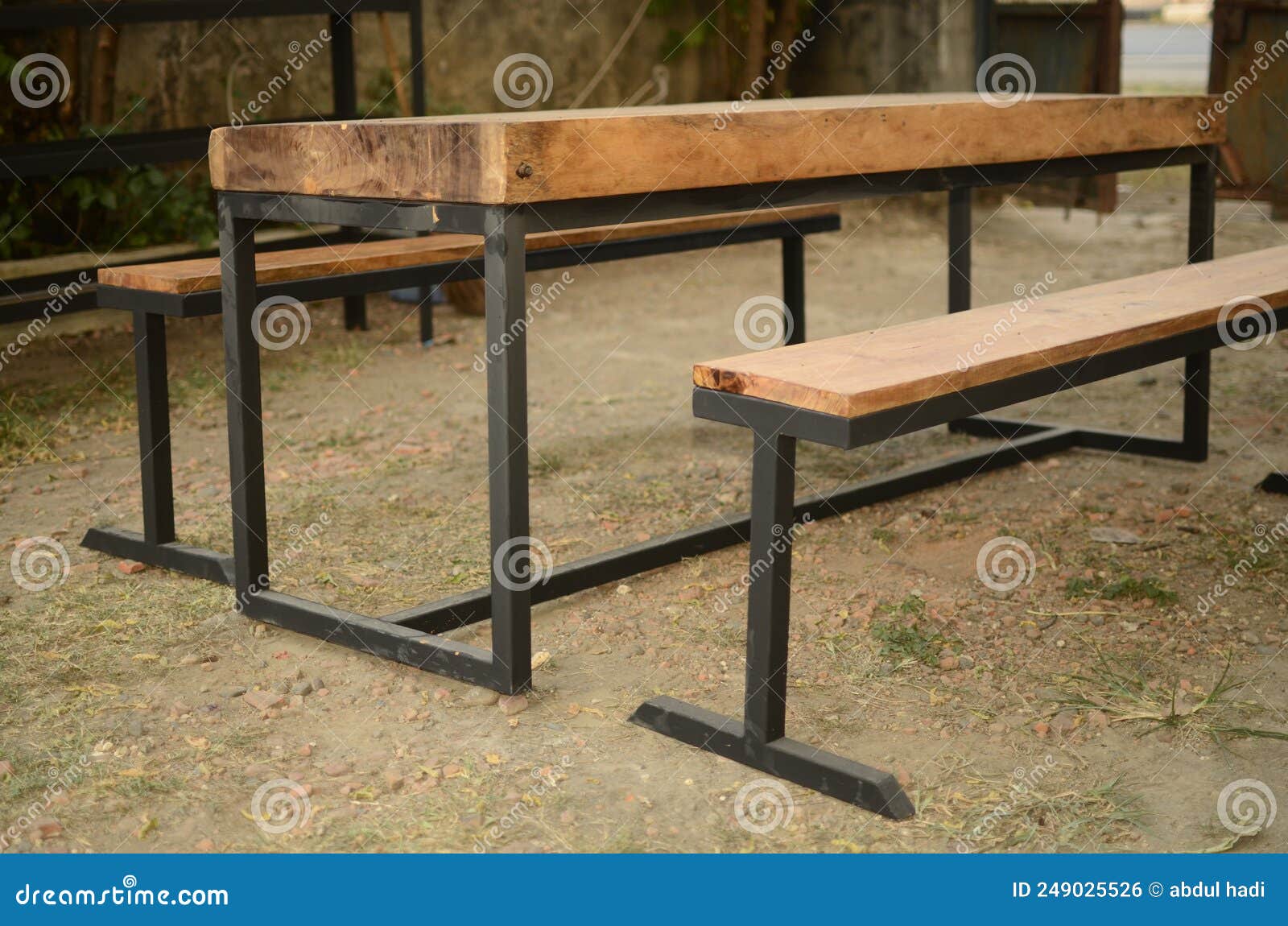 Wood and Steel Table Combination Stock Photo - Image of flooring ...