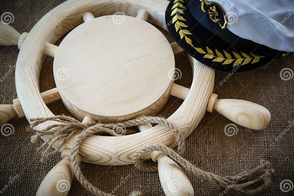 Wood Steering Wheel with a Rope Stock Photo - Image of skipper, rope ...