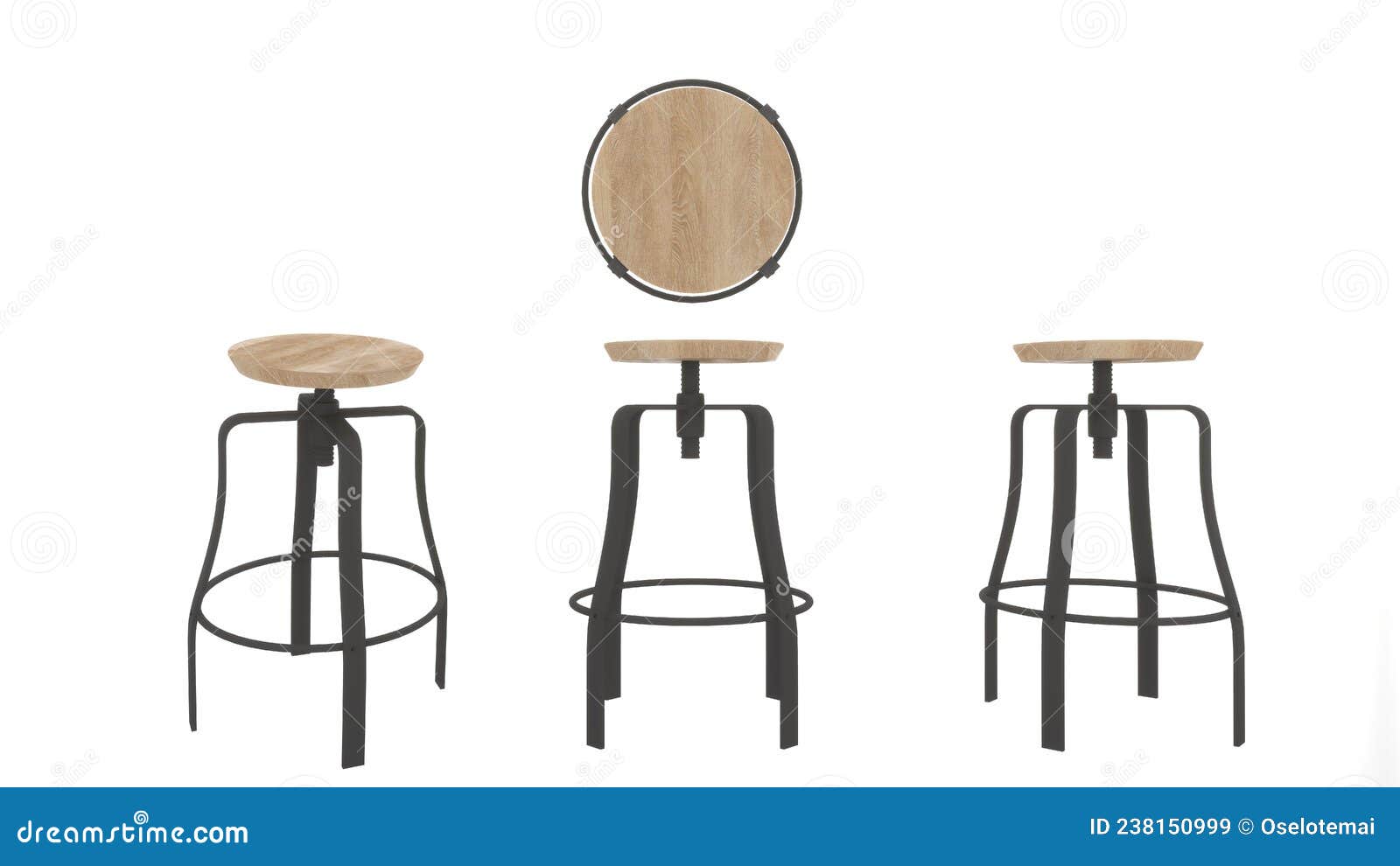 Wood Stool Bar on White Background, Top View, Side Stock Vector ...