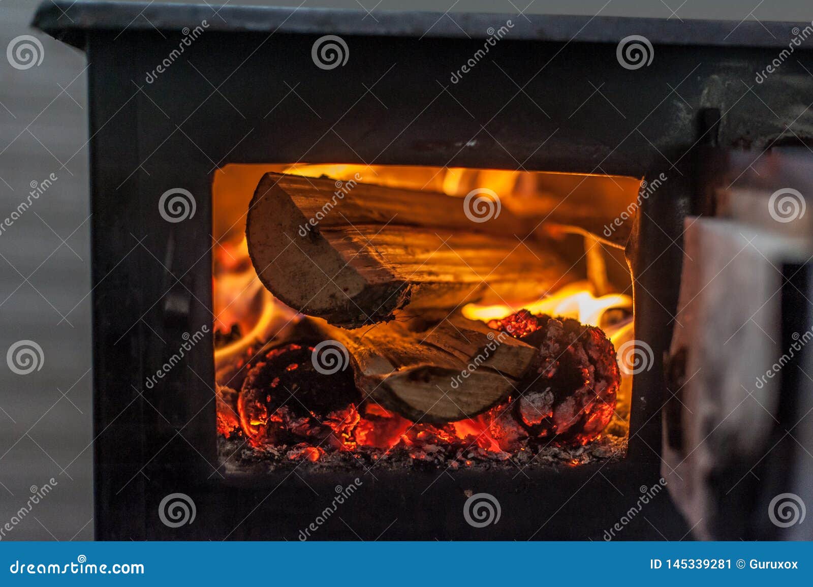 Wood Stove with Fire Burning Inside Stock Image - Image of stove, oven ...