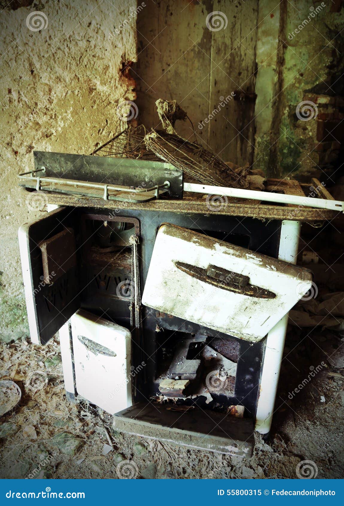 Wood Stove of Old Kitchen in an Abandoned House Stock Image - Image of ...
