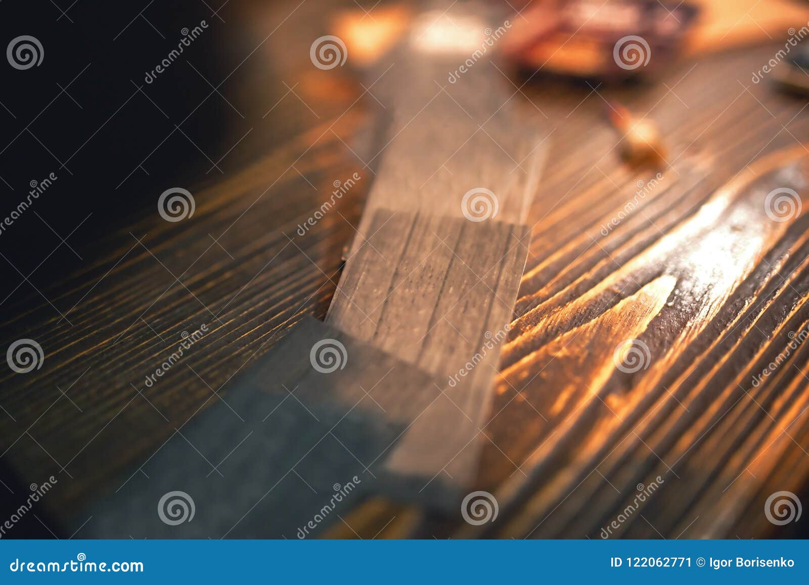 Wood Stylized Tag on a Textured Wooden Table Close-up Stock Image ...