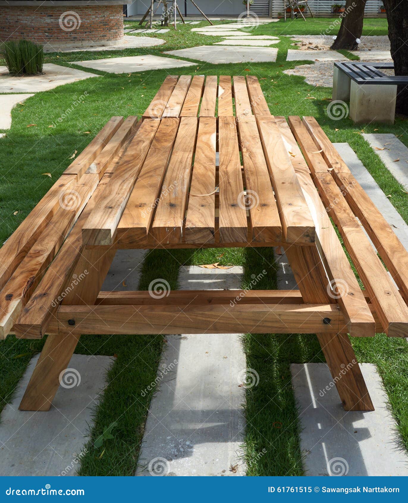 Wood table with bench stock image. Image of object, nature - 61761515